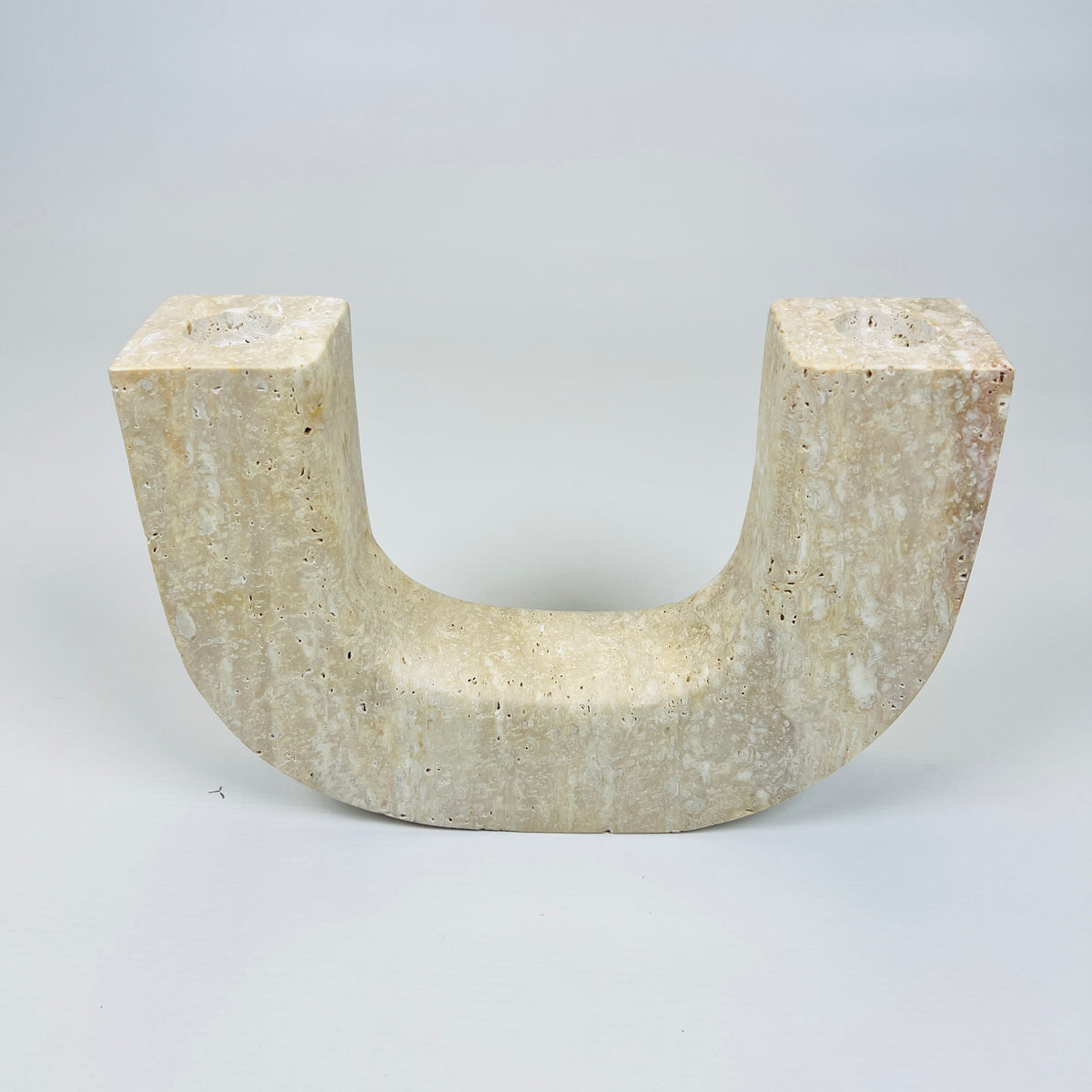 Double Headed Splotched Travertine Candle Stand | Noon & Co Designs