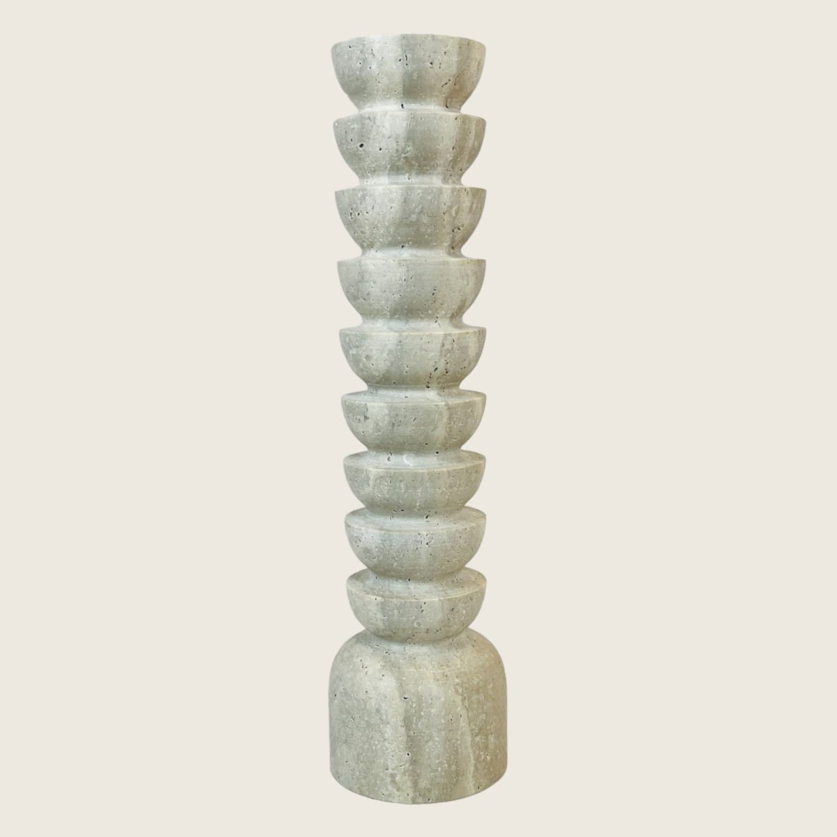 Upside Down Stacked Dome Light Shadowed Travertine Candle Stand | Noon ...